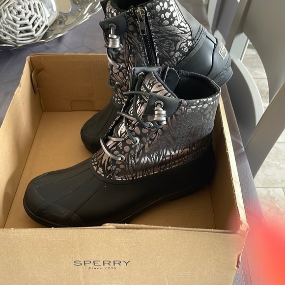 Sperry | Shoes | New In The Box Black Metallic Sperry Boots | Poshmark